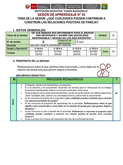 3ra SesiÓn De Aprendizaje Unidad 3 Dpcc Pdf Evaluación