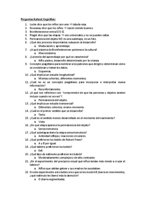 Preguntas Kahoot Cognitivo Pdf