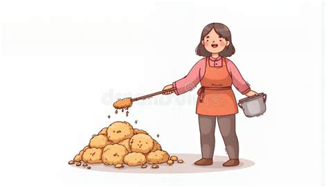 Cheerful Chibi Mom Cooking In Orange Apron White Background Stock Illustration Illustration Of