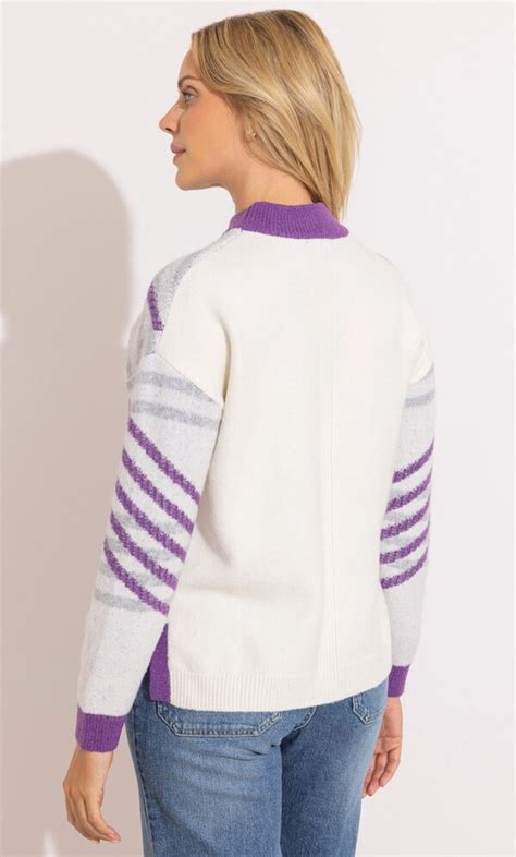Stripe Pattern Knitted Jumper In Grey Klass