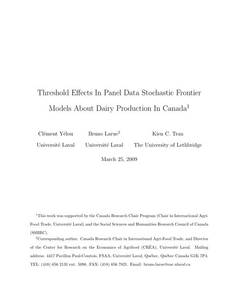 Pdf Threshold Effects In Panel Data Stochastic Frontier Models Of
