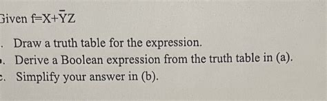 Solved Siven F X Yz Draw A Truth Table For The Expression