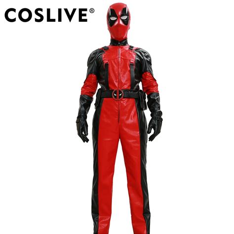 Coslive Deadpool Zentai X Men Deadpool Costume Pu Leather Jumpsuit