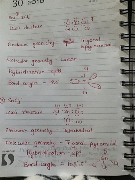 1 Draw The Lewis Structure Determine The Molecular Geometry And Electronic Geometry