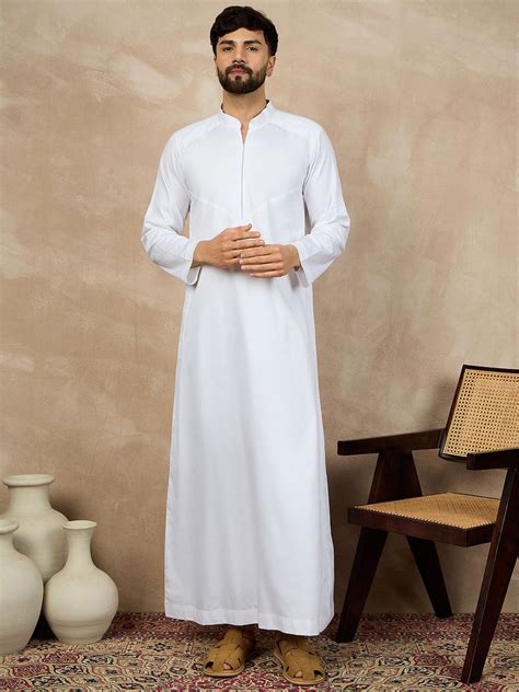 Buy Nabia Men Mandarin Collar Cotton A Line Thobe Kurta Kurtas For
