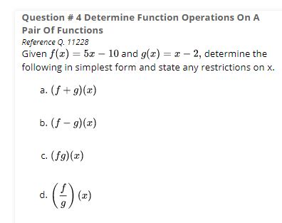 Solved Question Determine Function Operations On A Pair Chegg