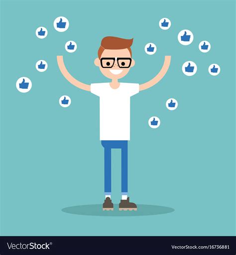Young Successful Nerd Surrounded By Like Symbols Vector Image