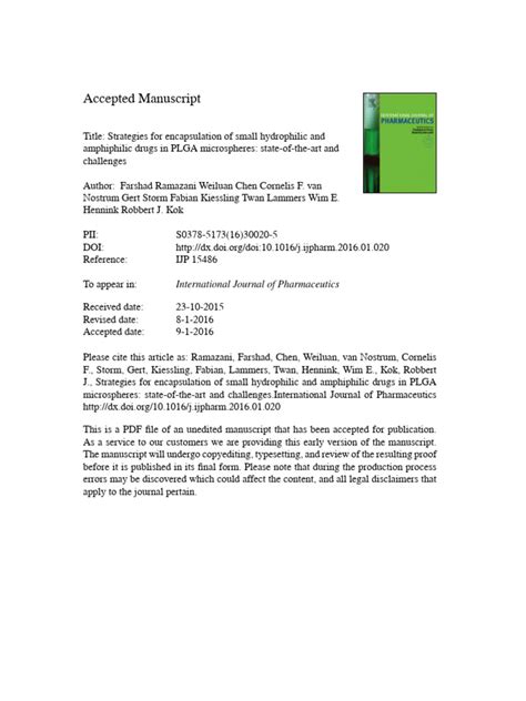 Strategies For Encapsulation Of Small Hydrophilic And Amphiphilic Drugs In Plga Microspheres