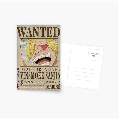 VINSMOKE SANJI Bounty Wanted Poster One Piece Postcard By Shirovexel Redbubble