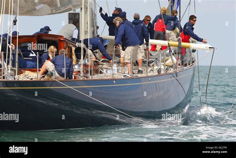 The Crew Of The J Class Yacht Velsheda Practice In The Solent Ahead Of