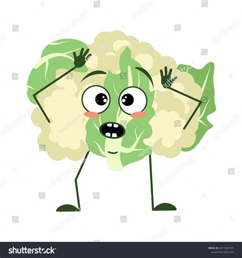 Cute Cauliflower Character Emotions Panic Grabs เวกเตอร์สต็อก ปลอดค่า