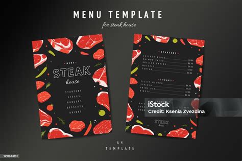 Template Menu Restoran Steak Tata Letak Desain Kartu Menu Restoran