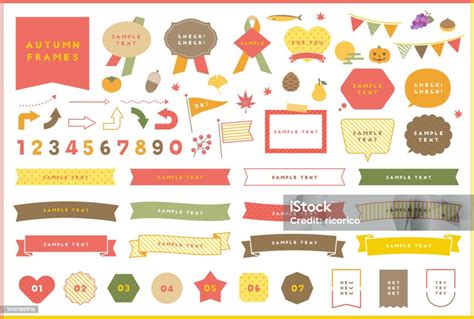 가을 일러스트 아이콘 프레임 및 리본 디자인 세트 사용 가능한 경로를 엽니다 편집 벡터 배너 음성 거품 간단한 템플릿 리본에 대한 스톡 벡터 아트 및 기타 이미지 Istock