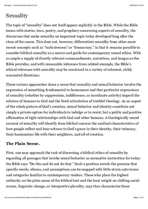 Pdf Sexuality Oxford Encyclopedia Of The Bible And Ethics