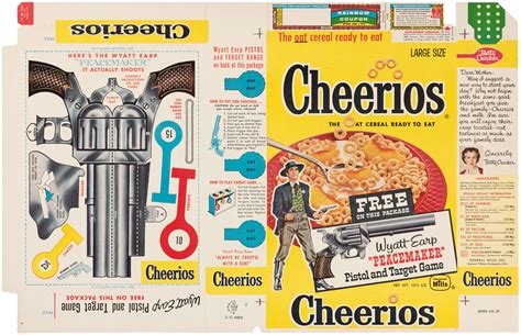 Cheerios File Copy Cereal Box Flat With Wyatt Earp Peacemaker