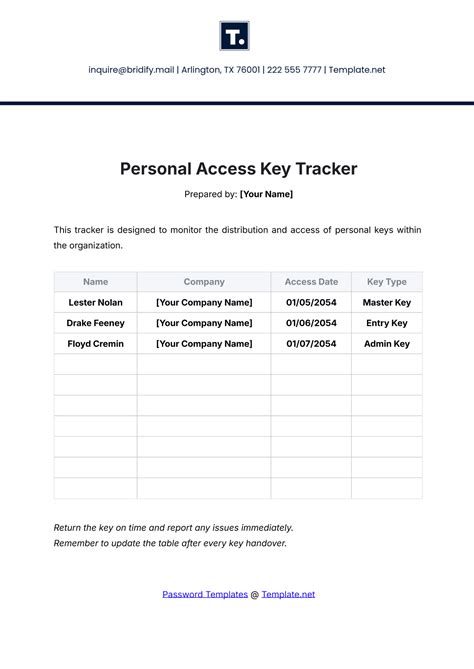 Free Personal Access Key Tracker Template To Edit Online