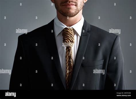 Businessman Rope And Noose Tie With Finance Stress Corporate Debt And