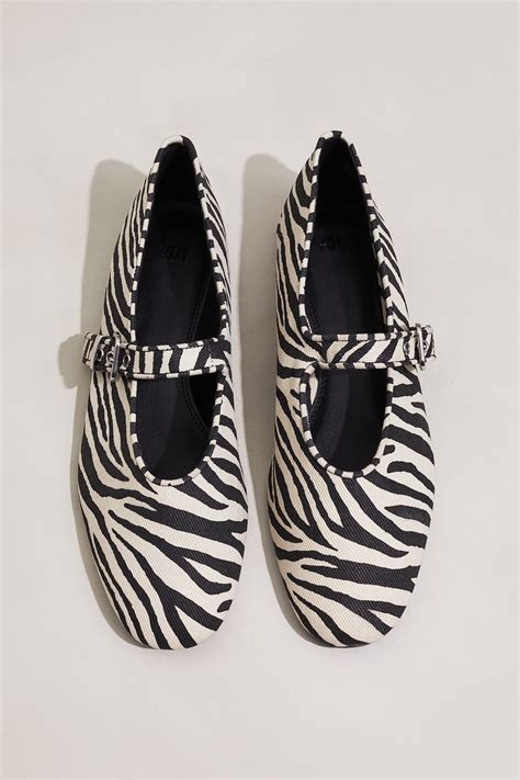 Mary Jane Flats Cream Zebra Print Ladies Handm Ca