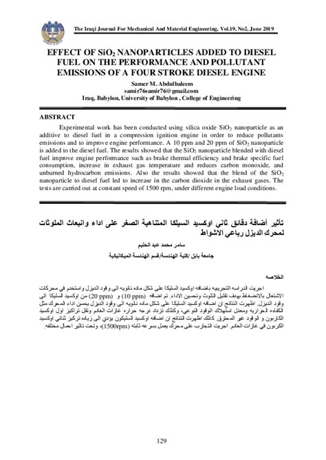 pdf effect of sio2 nanoparticles added to diesel fuel on the