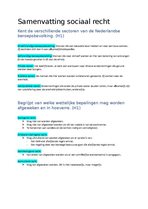 Samenvatting Sociaal Recht H1 Onzelfstandige Beroepsbevolking