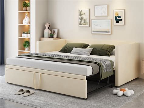 Ausziehbett Mit Lattenrost 180 X 200 Cm Samt Beige