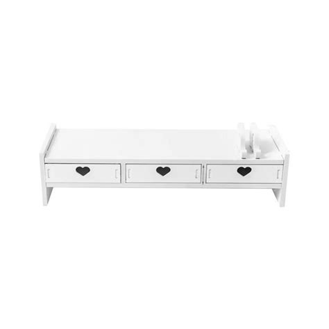Computer Heightened Shelf Table Storage Rack With Drawer Monitor Stand Riser Pink 3 Drawer