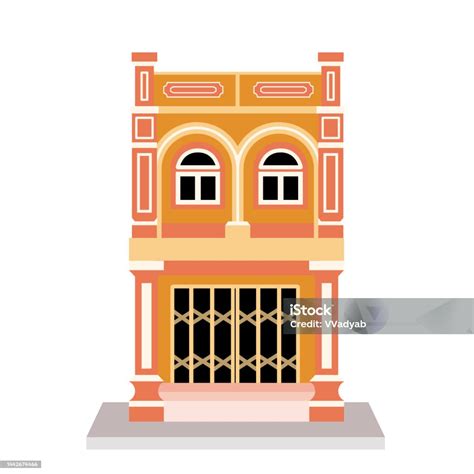 Vintage Shophouse向量圖形及更多建築業圖片 建築業 三角楣飾 人工造的 Istock