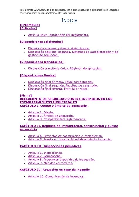 ÍNDICE reglamento RD 2267 2004 Seguridad contra incendios en los