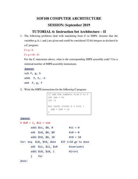 Chapter 6 Tutorial Answers Sof108 Computer Architecture Session September 2019 Tutorial 6