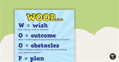 Woop Motivational Behaviour Strategy Poster And Worksheet Teach Starter