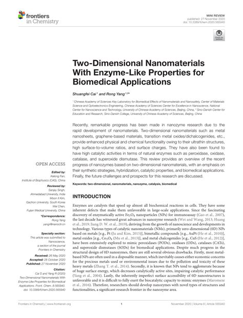 Pdf Two Dimensional Nanomaterials With Enzyme Like Properties For