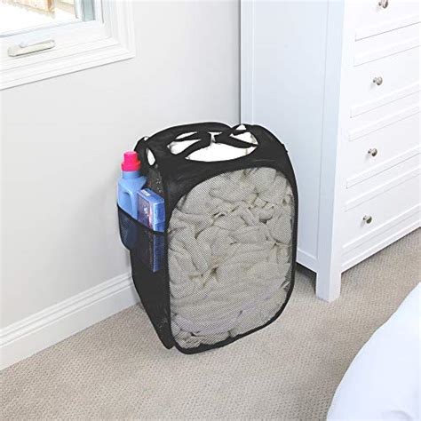 Smart Design Deluxe Mesh Pop Up Square Laundry Hamper W Side Pocket Handles VentilAir