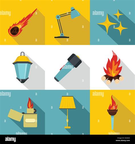 Sources Of Light Icon Set Flat Style Stock Vector Image Art Alamy