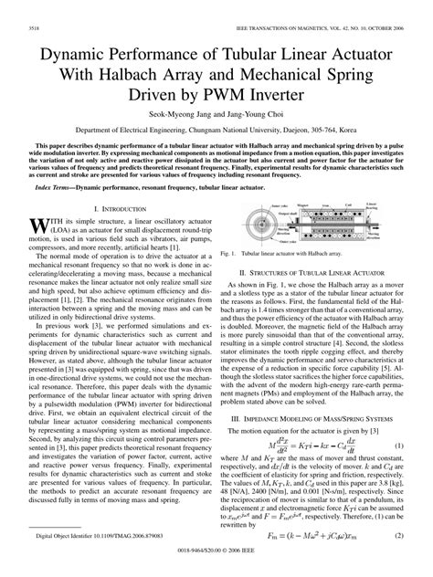 PDF Dynamic Performance Of Tubular Linear Actuator With Halbach Array