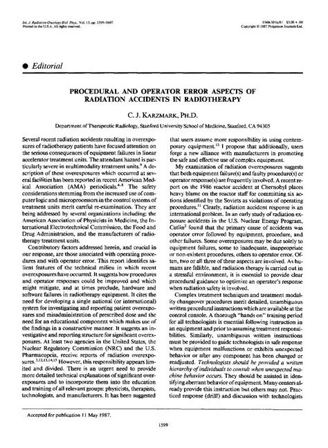 Pdf Procedural And Operator Error Aspects Of Radiation Accidents In