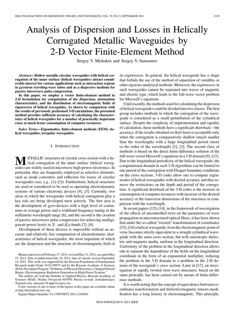 Pdf Analysis Of Dispersion And Losses In Helically Corrugated