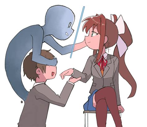 Monika Protagonist And Anonymous Doki Doki Literature Club Drawn By