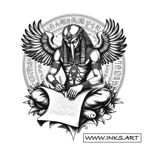 Tattoo Design Thoth Writing With Quill Pen Style Black And Grey