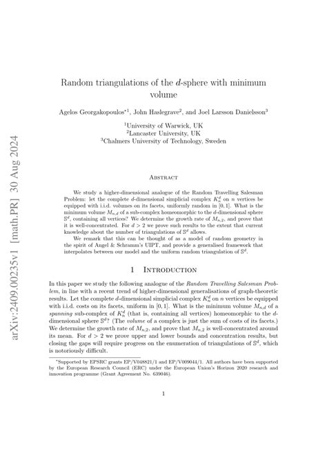 Pdf Random Triangulations Of The D Sphere With Minimum Volume