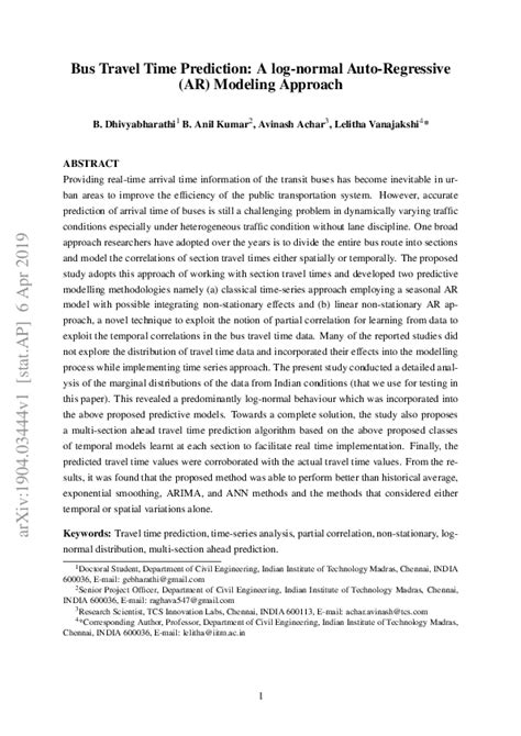 Pdf Bus Travel Time Prediction A Log Normal Auto Regressive Ar