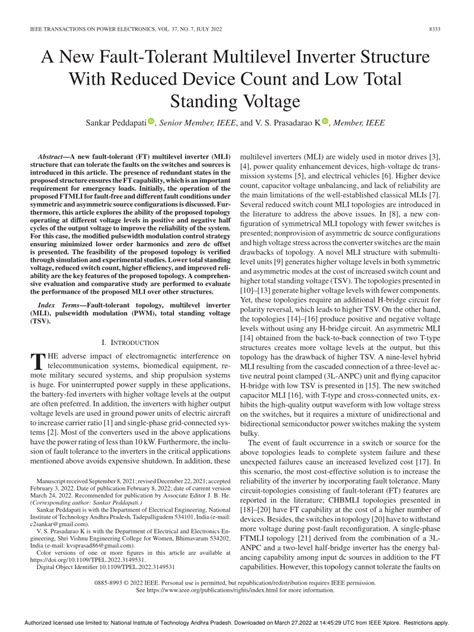 pdf a new fault tolerant multilevel inverter structure with reduced device count and low total