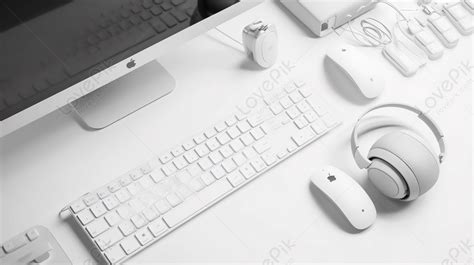 상위 뷰 흰색 컴퓨터 책상의 3d 렌더링 키보드 마우스 및 이어폰이 있는 작업 공간 작업 3d 배경 흰색 보드 배경 컴퓨터 키보드 배경 이미지 Hd 작업 3d