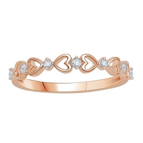 10k Rose Gold 110 Carat Tw Diamond Heart Stackable Ring Fancy