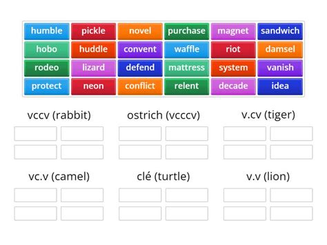 1 All Syllable Division Patterns Group Sort