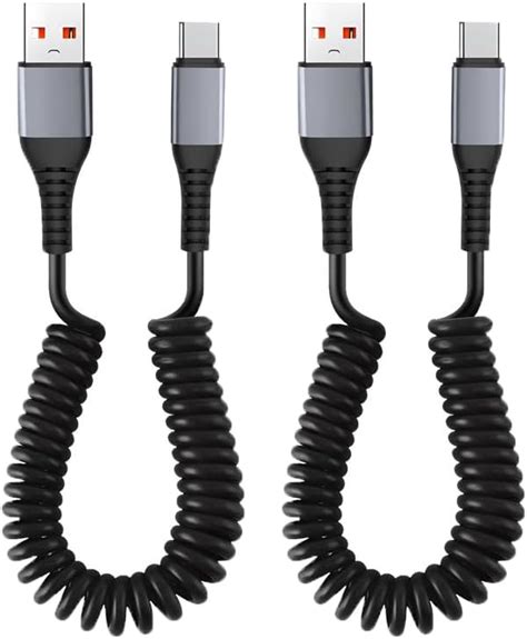 Jp 2本 Usb Usb Cコイルケーブル 3a 15w 高速充電1~4フィート Carplay、android Auto、コイル状usb A Usb C