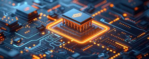 Glowing CPU Chip On A Circuit Board Stock Illustration Illustration Of Electrical Board