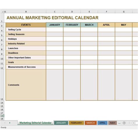 [ 41] Annual Marketing Editorial Calendar Excel Template Templat