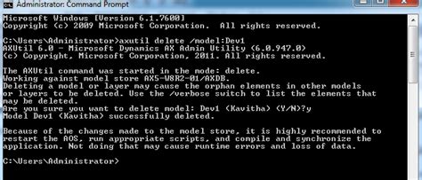 ms dynamics axapta world uninstall or remove model from ax using cmd