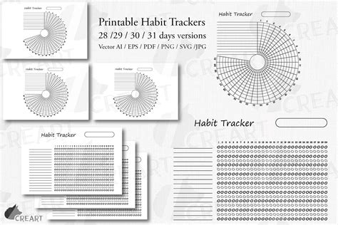 Printable Square And Circular Habit Trackers Monthly Planner