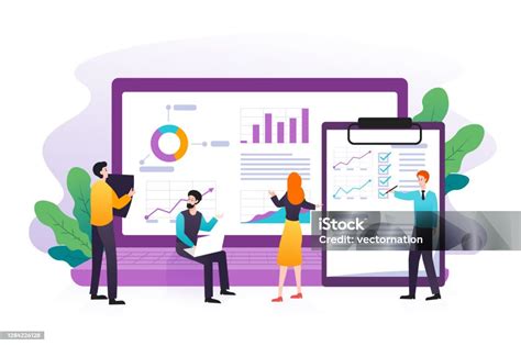 데이터 분석 Seo 분석 빅 데이터 연구 및 비즈니스 인물 일러스트와 웹 사이트 분석 의 일러스트 팀워크에 대한 스톡 벡터 아트